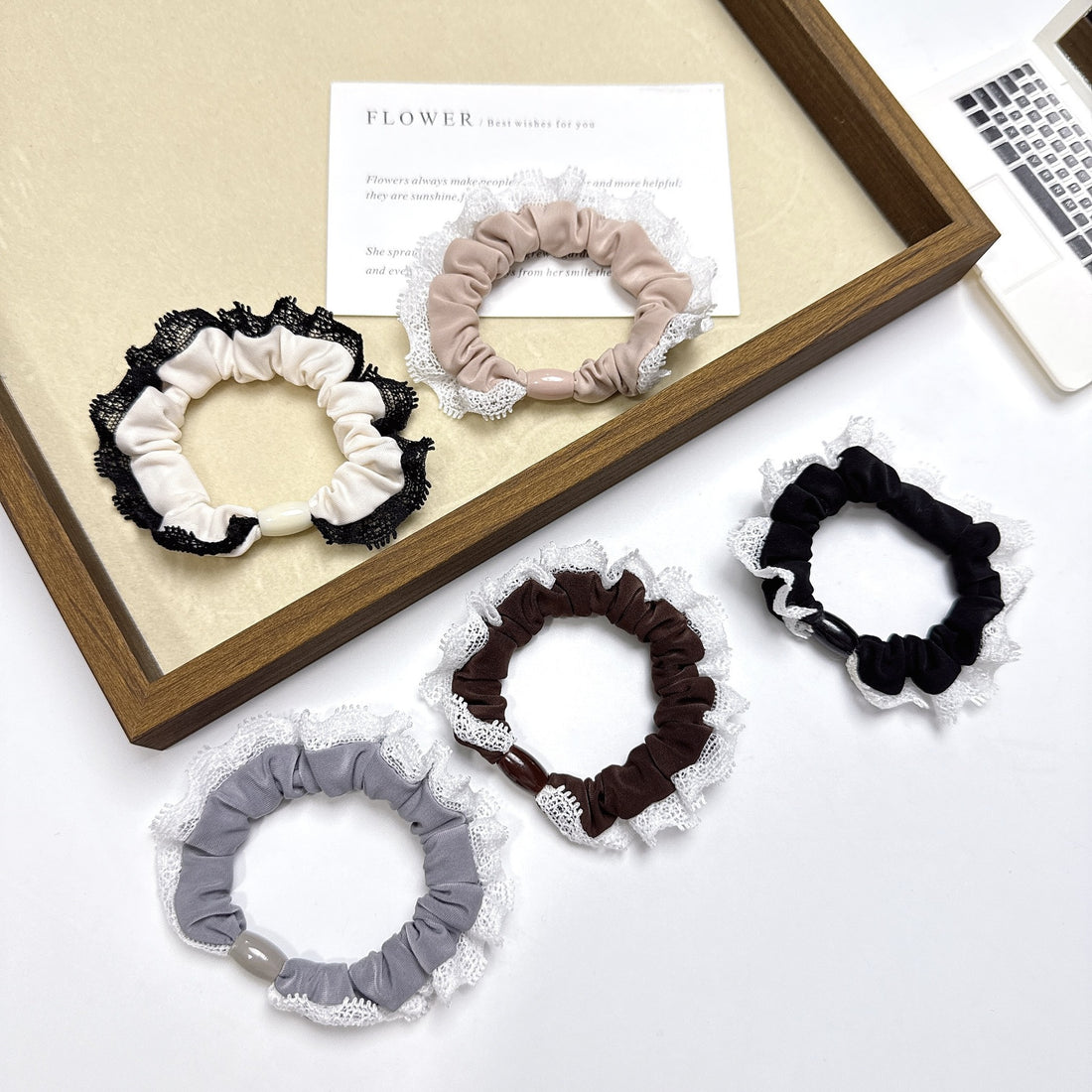 5 Pc - Korean Style Lace Hair Band, High Elastic Hair Tie, Fabric Hair ...
